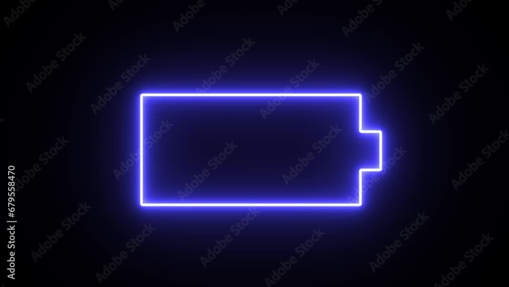 Glowing blue and yellow neon line Battery icon animated video ...