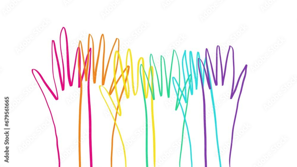 Cartoon human hands reaching out. Rainbow flag colors. 2d traditional ...