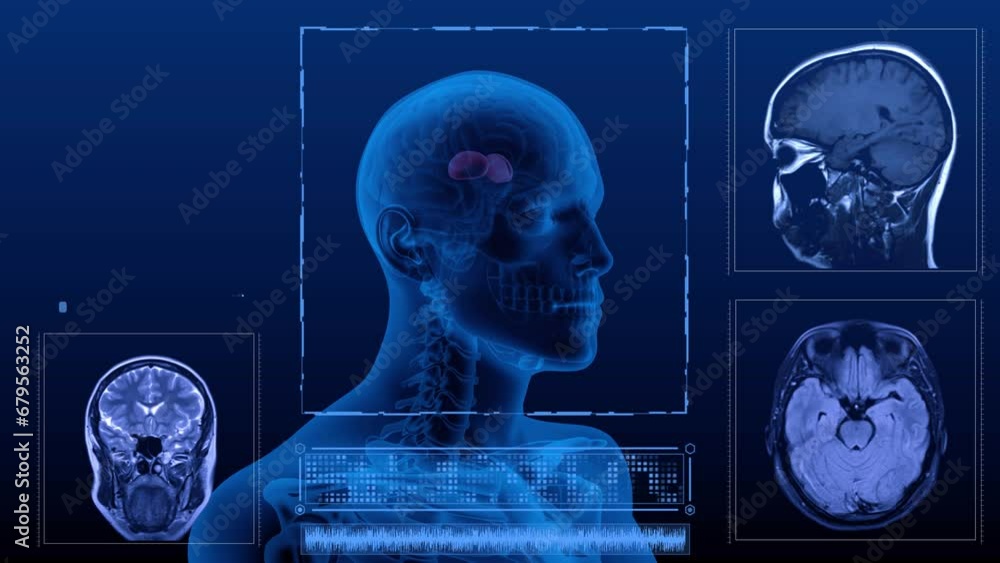 Magnetic resonance scan of the human head. 3d rendering computer ...