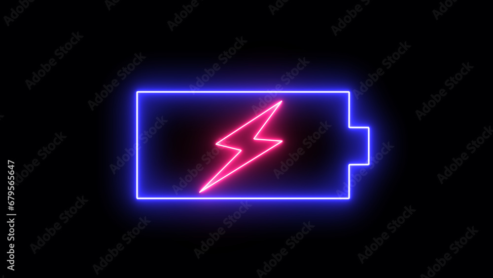 Glowing blue and purple neon line Battery icon animated video ...