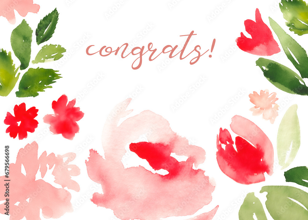 Congrats card printable. Hand-painted watercolor flowers and ...