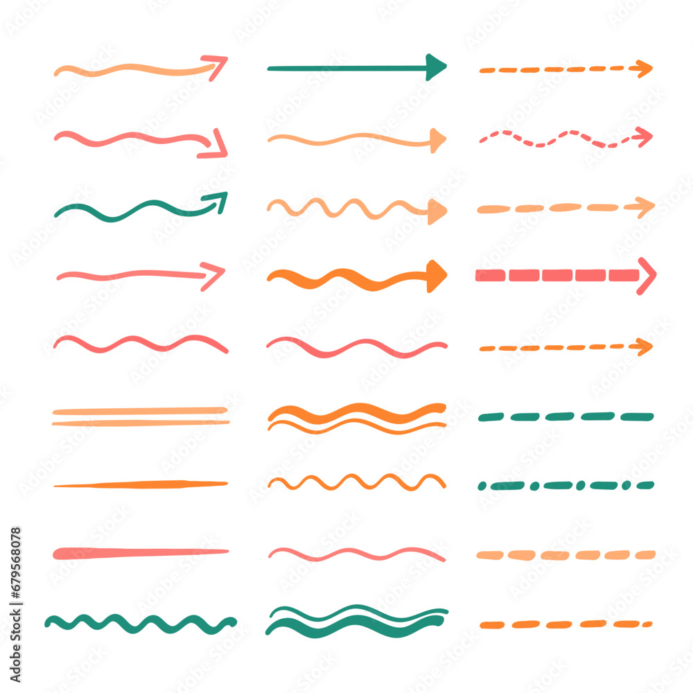Collection of strikethrough multi colored underlines. different doodle ...