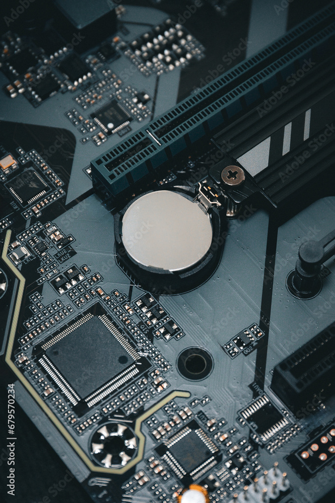 CMOS backup battery CR2032,Pci-express,SATA Port, circuit on a modern ...