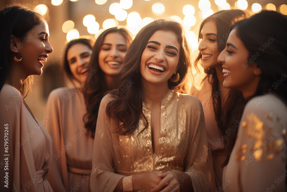 Group of Saudi Arabian young woman, elegantly dressed in traditional ...