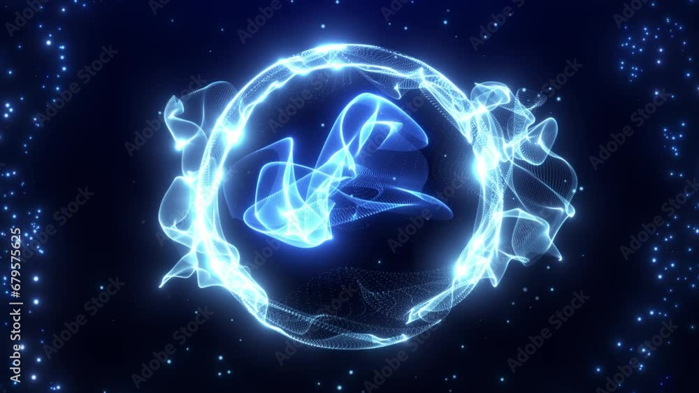 Vidéo Stock Abstract glowing particle sphere, atom, energy ball shining ...