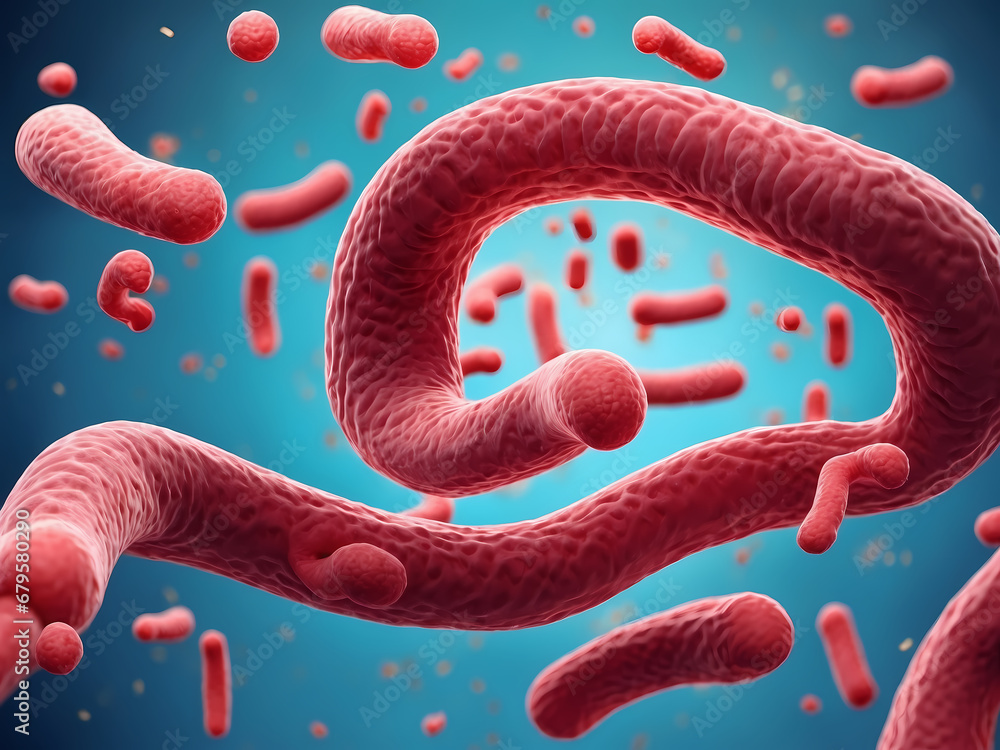 Stockillustratie Microscopic illustration of rod-shaped bacteria; model ...