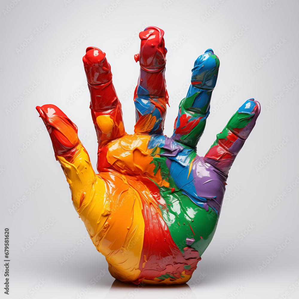 Handprints in the colors of the rainbow. Diversity is emphasized ...