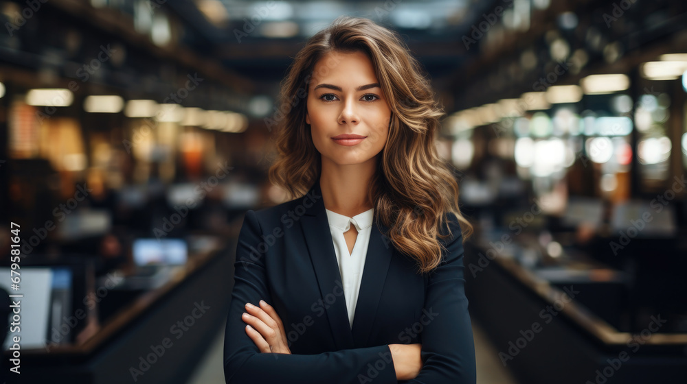 beautiful young business woman on the stock exchange, stylish girl ...