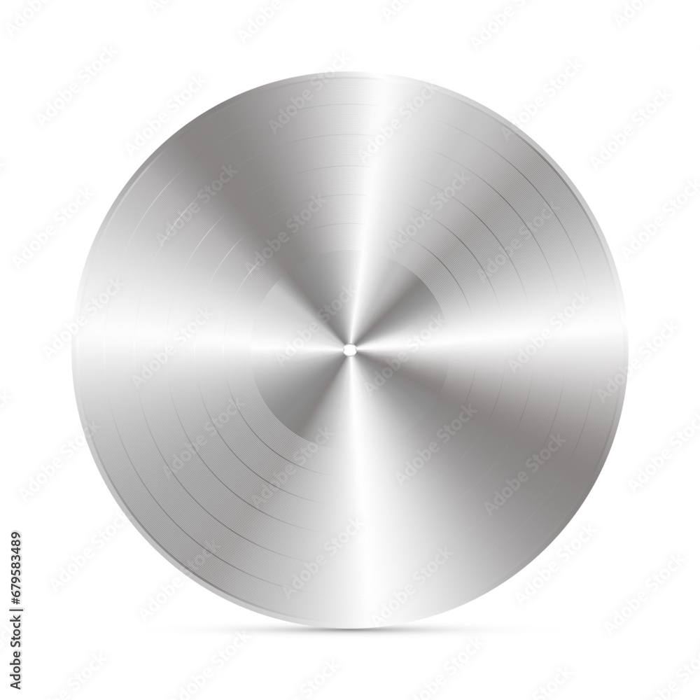 Realistic silver vinyl disc vector illustration isolated on white ...