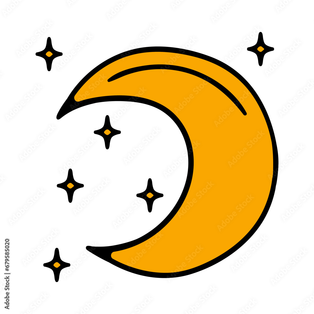 Moon half with star, waning or waxing crescent moon on transparent ...