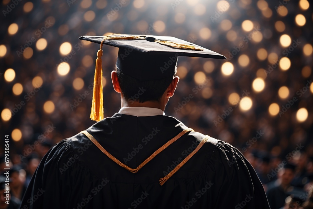back view Close up man of university graduates wearing graduation gown ...