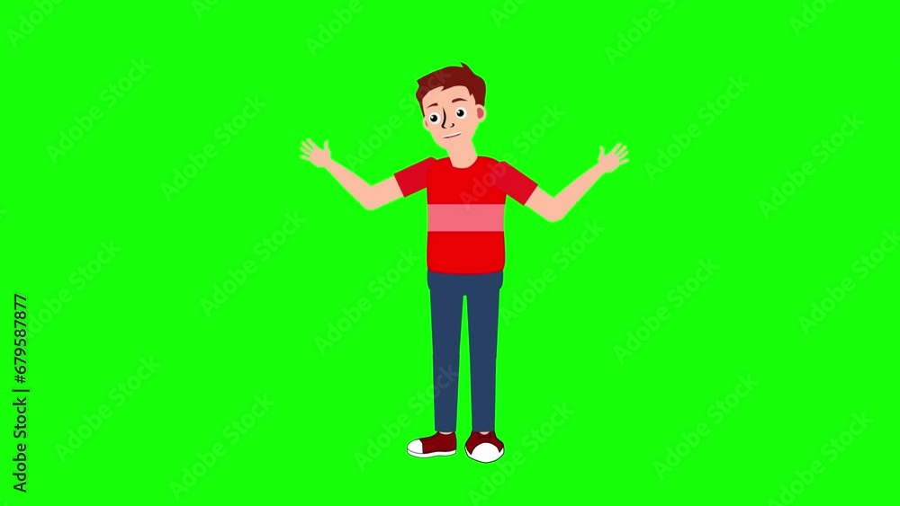 one boy in red t shirt make different poses 2d animation green screen ...