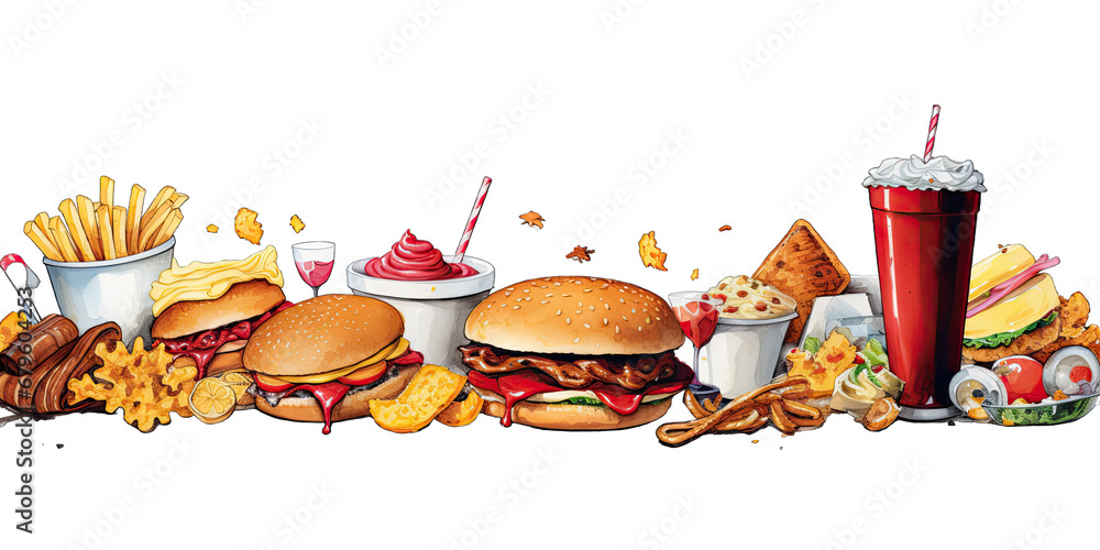 Collection Of Different Junk Food Border On Transparent Background ...