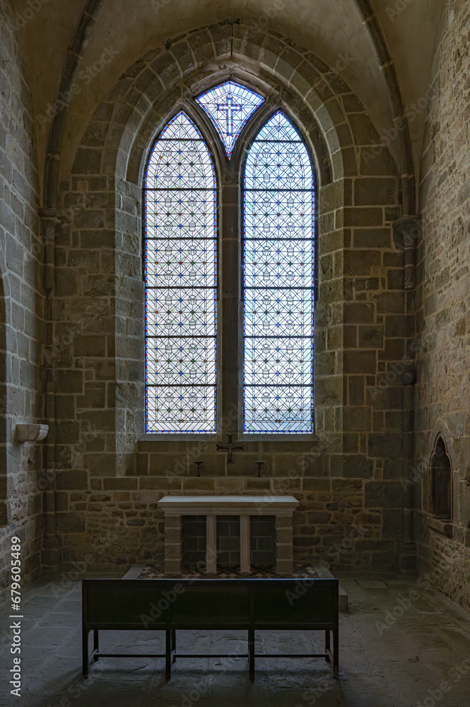 Detail of a small medieval chapel in Abbey at Le Mont-Saint-Michel ...