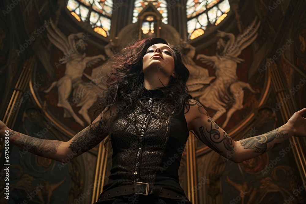 Spiritual Communion: A realistic portrayal of a tattooed woman, arms ...