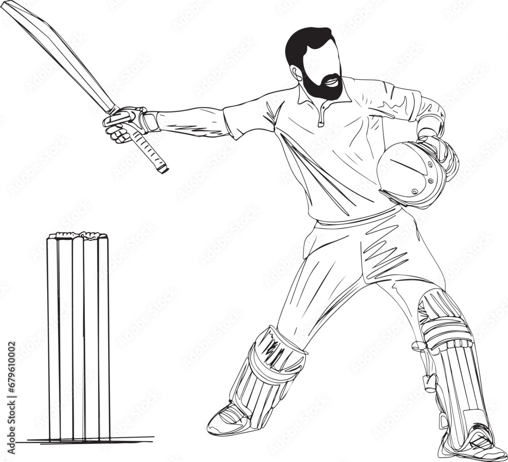 Sketch drawing cartoon illustration of indian legend cricket batsman ...