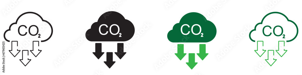 CO2 emission, reduction, neutrality concept vector flat icon set ...
