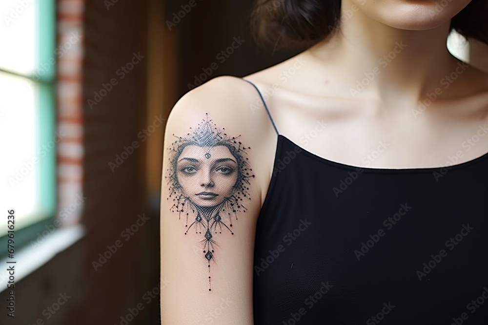 Intricate Tattoo Details: A realistic portrayal zooming in on small ...