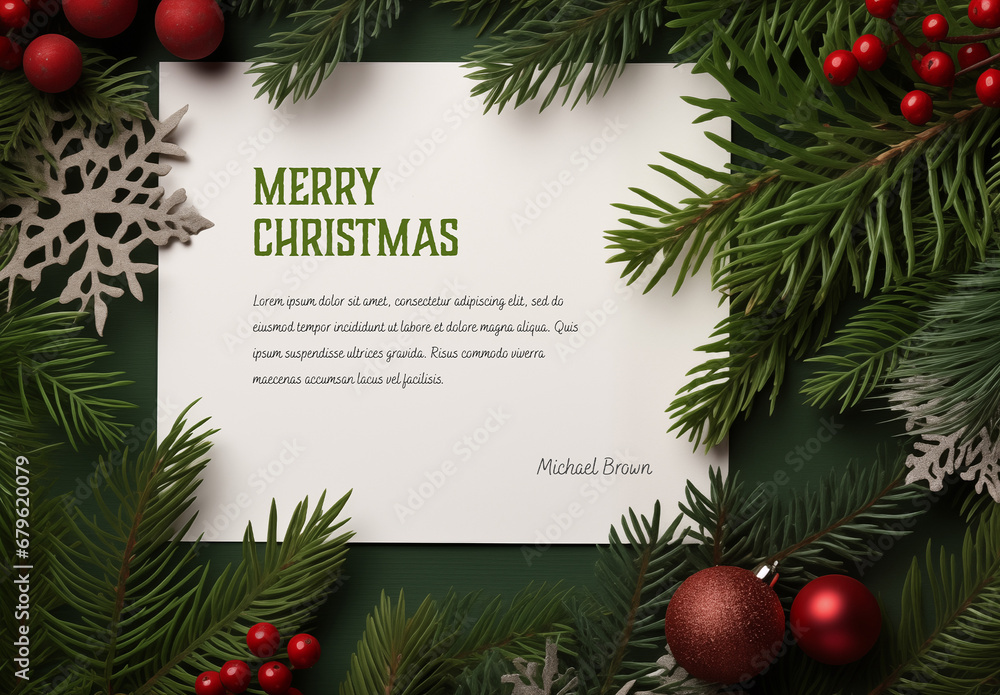 Christmas Card Background For Wish With Festive Branches and Generative ...