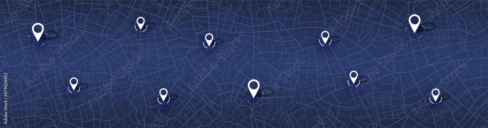 Gps tracking map, streets and blocks, route. Track navigation pins on ...