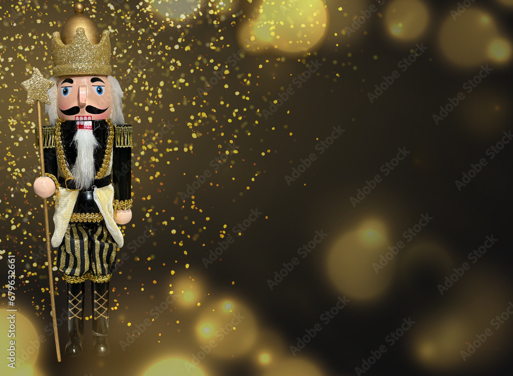 Christmas card. Nutcracker isolated on black background. Christmas ...