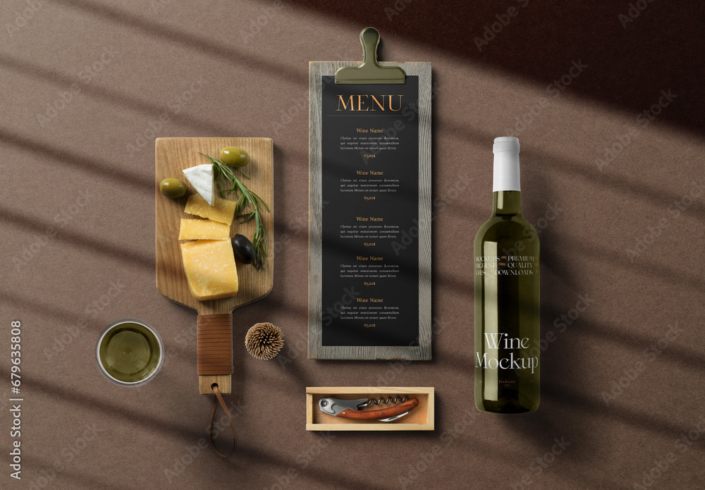 Wine Bottle Label with Menu Mockup Stock Template | Adobe Stock