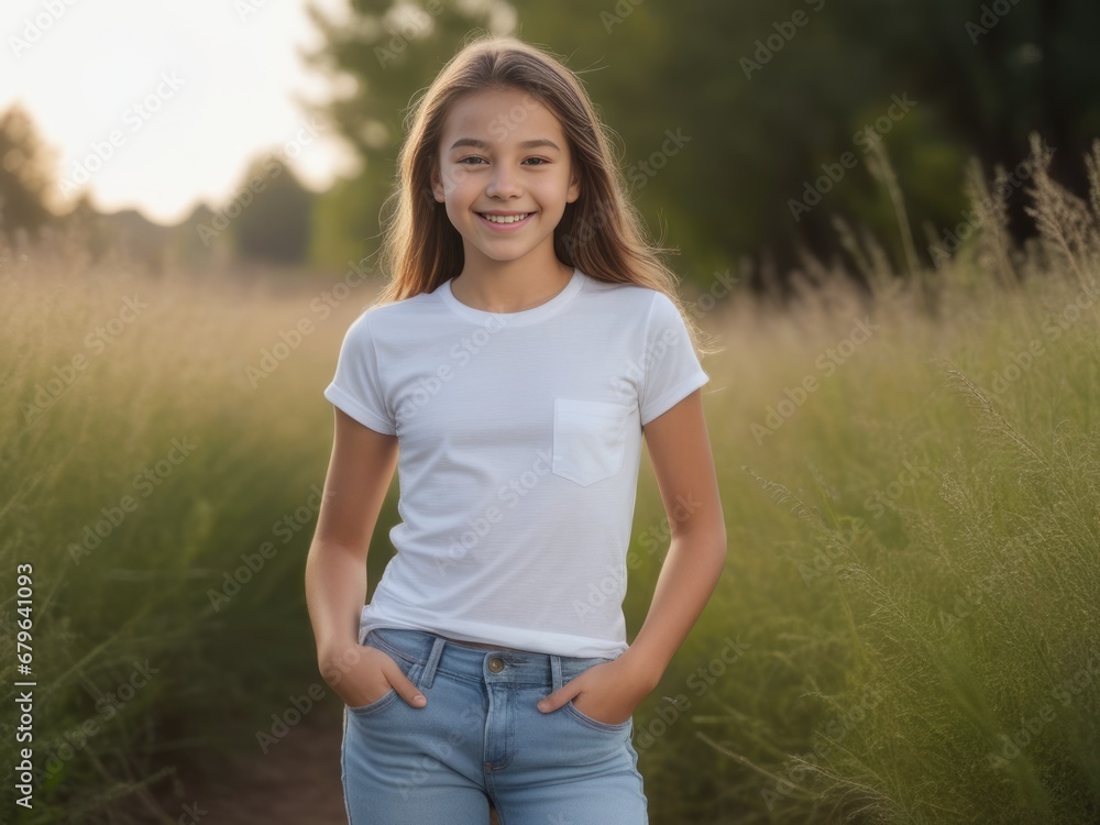 Outdoors portrait of beautiful preteen girl. Stock Photo | Adobe Stock