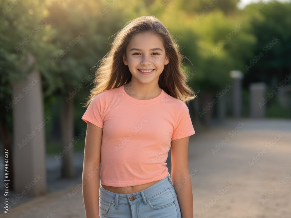 Outdoors Portrait Of Beautiful Preteen Girl Stock Photo Adobe Stock