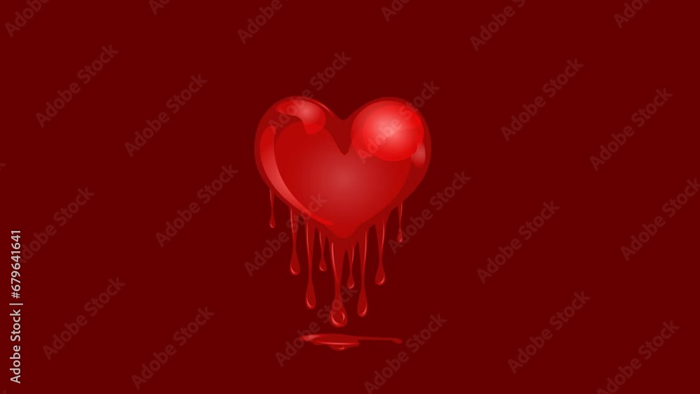 Red heart, animation on a dark background. A place to copy, a template ...