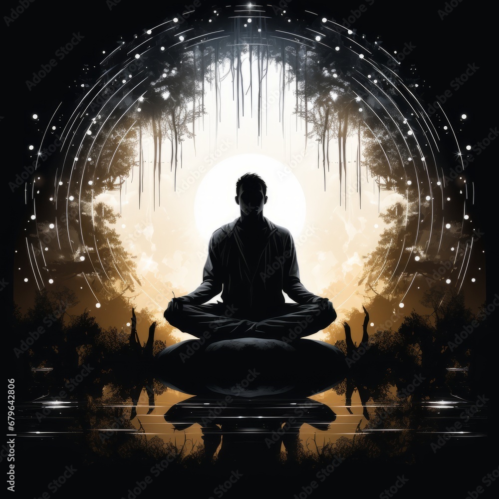 Vector silhouette of a person in yoga pose, medidate, AI generated ...