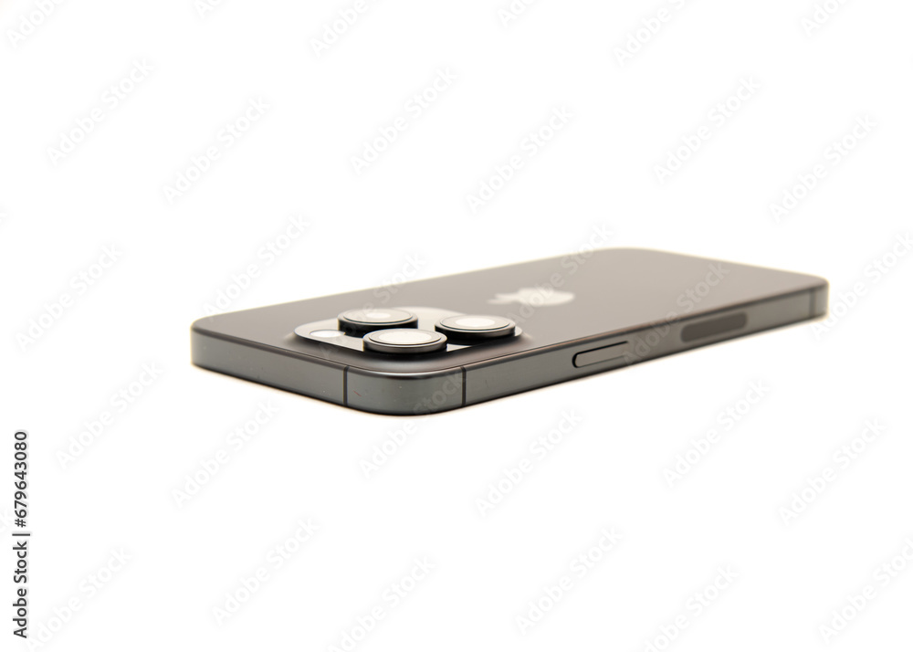 Front top view iPhone 15 Pro triple camera system 48MP main, 24mm, ƒ1 ...