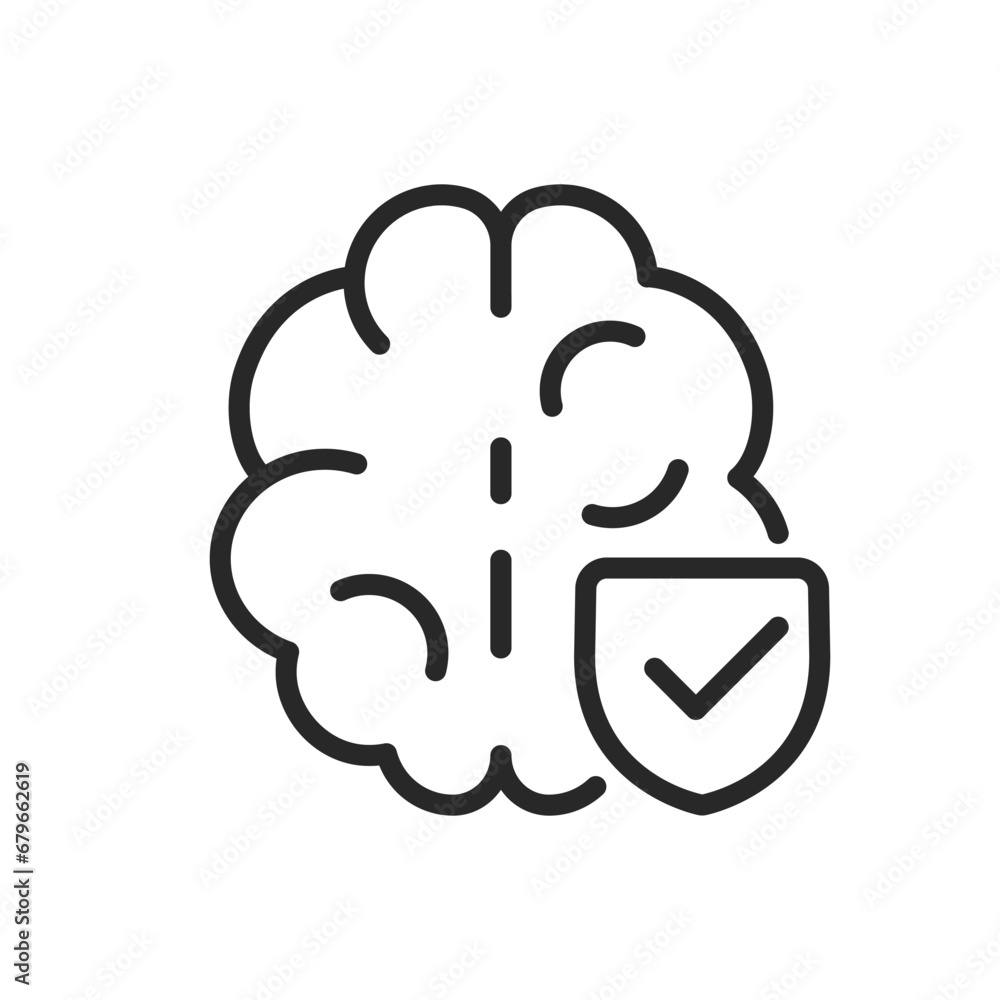 Brain Health Icon. Vector Outline Editable Isolated Sign of a Healthy ...