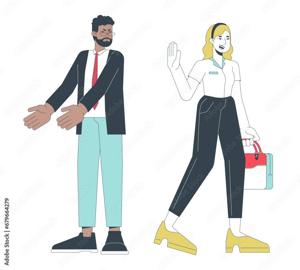 Leaving office on time line cartoon flat illustration. Work life ...