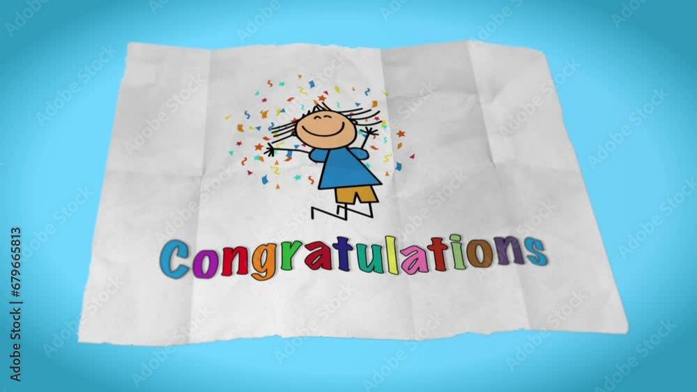 Congratulations message displayed on animated unfolding paper with a ...