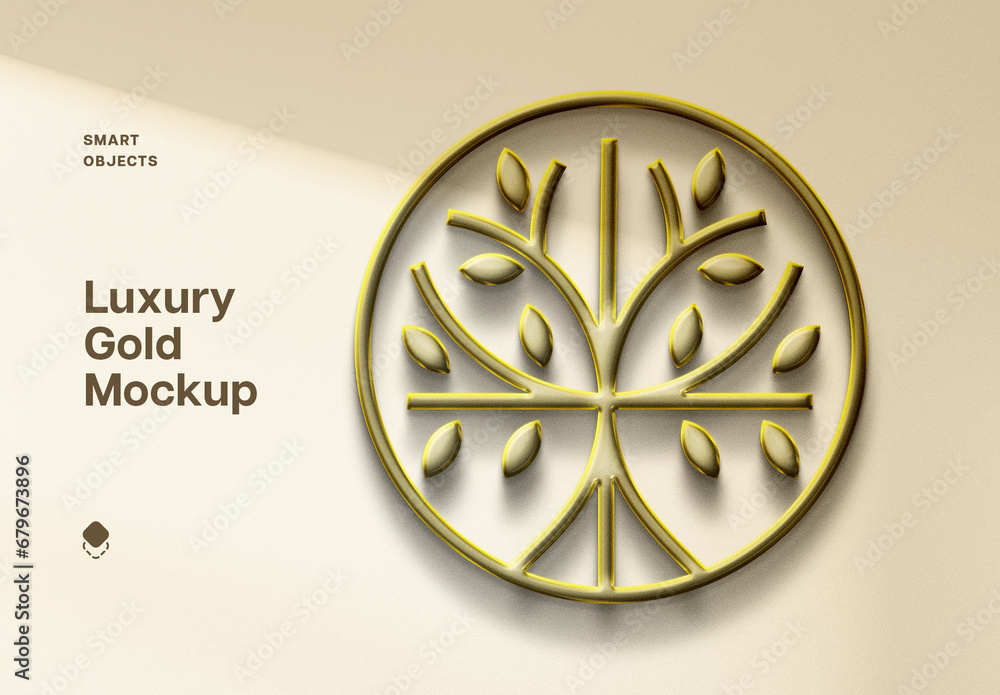 Gold Logo Sign Mockup With Shadow Overlay Stock Template | Adobe Stock