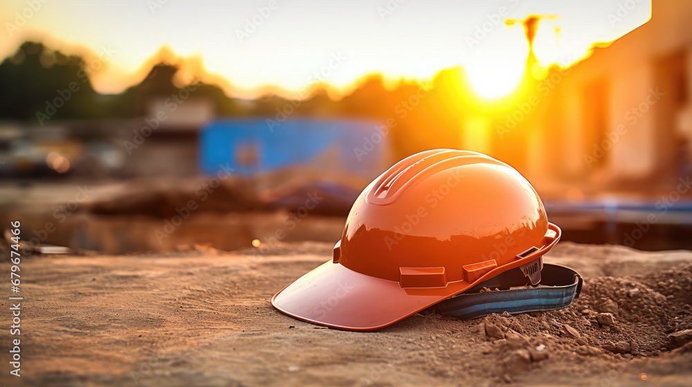 safety helmet or hardhat for the construction worker which is placed on ...