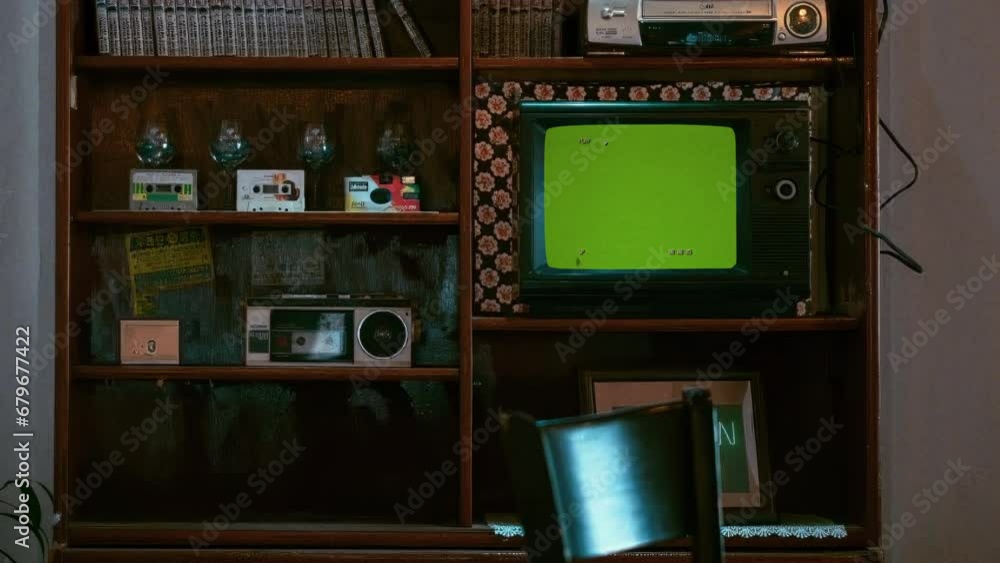VHS TV Green Screen Old House Vintage Television Time Code Tilt Up. Old ...