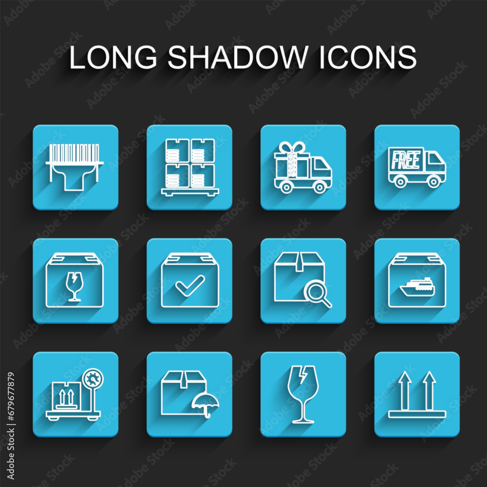 Set line Scale with cardboard box, Delivery package umbrella, Scanner ...