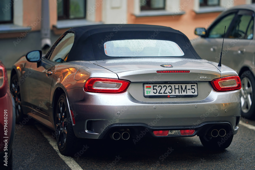Minsk, Belarus. Nov 12, 2023. Fiat 124 Spider Abarth parked on crowded ...