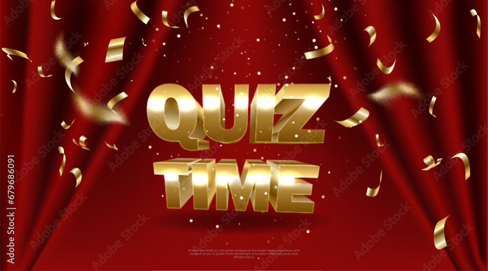 Quiz time signboard with glowing lights on red velvet curtains, vector ...