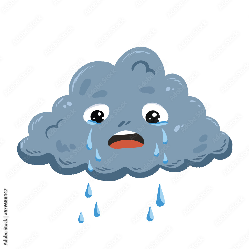 Crying emotional sad cloud having a bad day causing rain fall. Simple ...