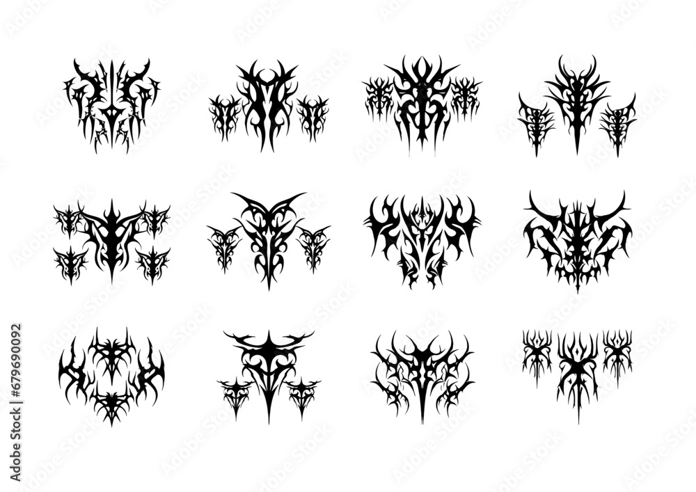 Neo Tribal Shapes Vector Set - Gothic Y2K Sharp Elements or Graphic ...