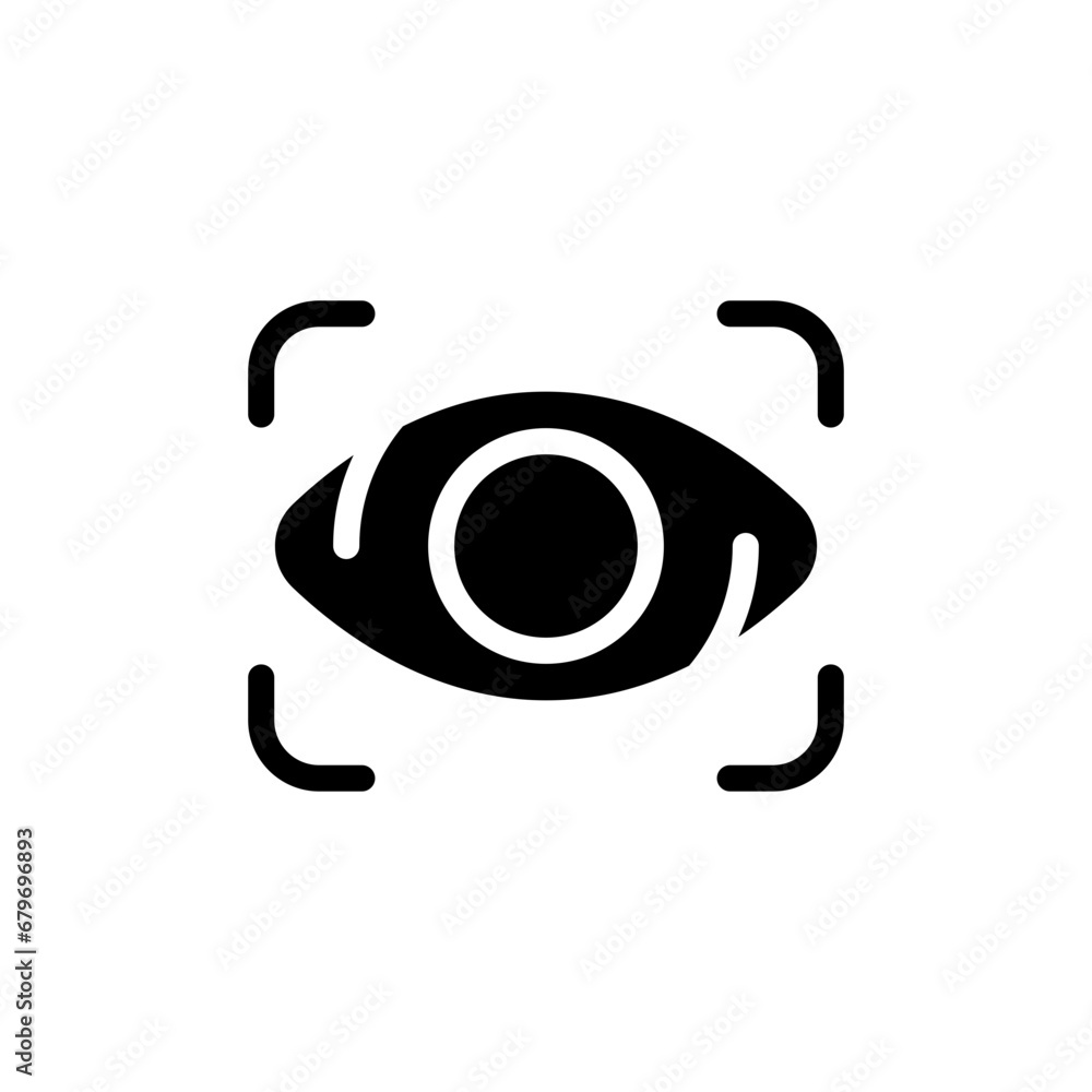 Eye scan icon. Simple solid style. Visual identity, focus, view, vision, future tech, retina ...