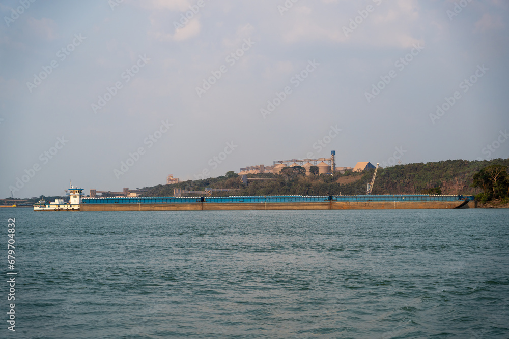 Giant ferry boat to transport soybeans and agricultural silos on the ...