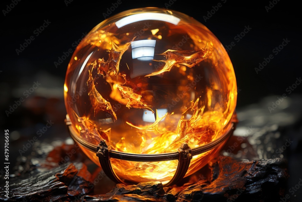 Magical Fire Orb Illuminating a Crystal Ball on Top of a Rock ...