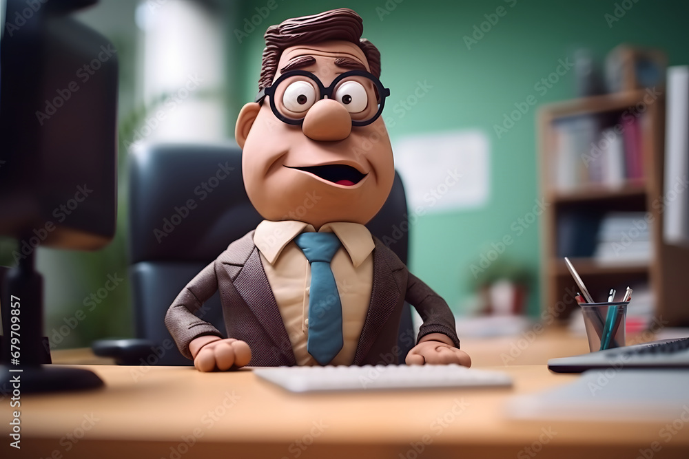 cartoon boss at the desk in the office. businessman boss sitting at ...