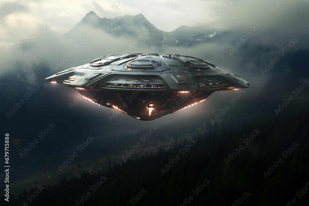 Witness the grandeur of a massive UFO spaceship prepares to gracefully ...