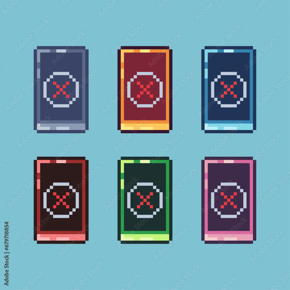 Pixel Art Sets Of Handphone Wrong Sign With Variation Color Item Asset
