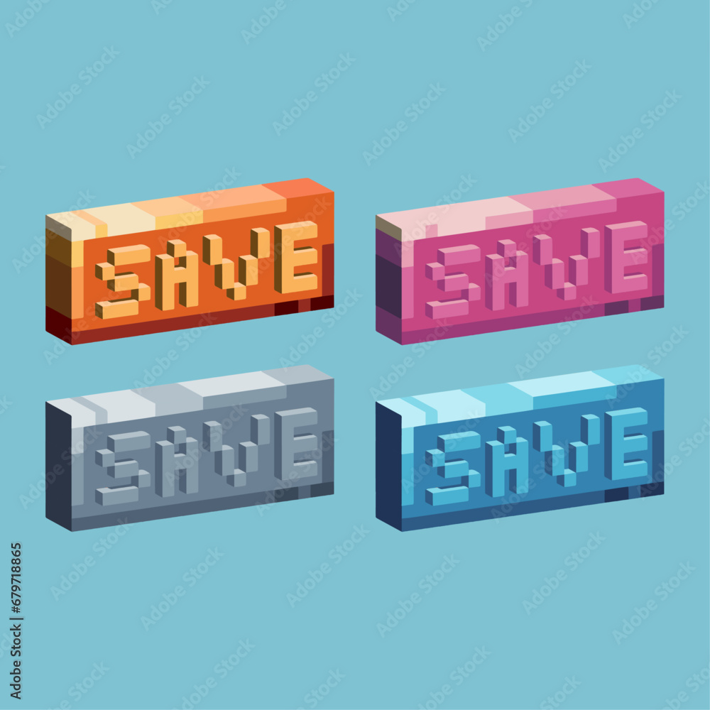 Isometric Pixel art 3d of save button for items asset. Save on ...