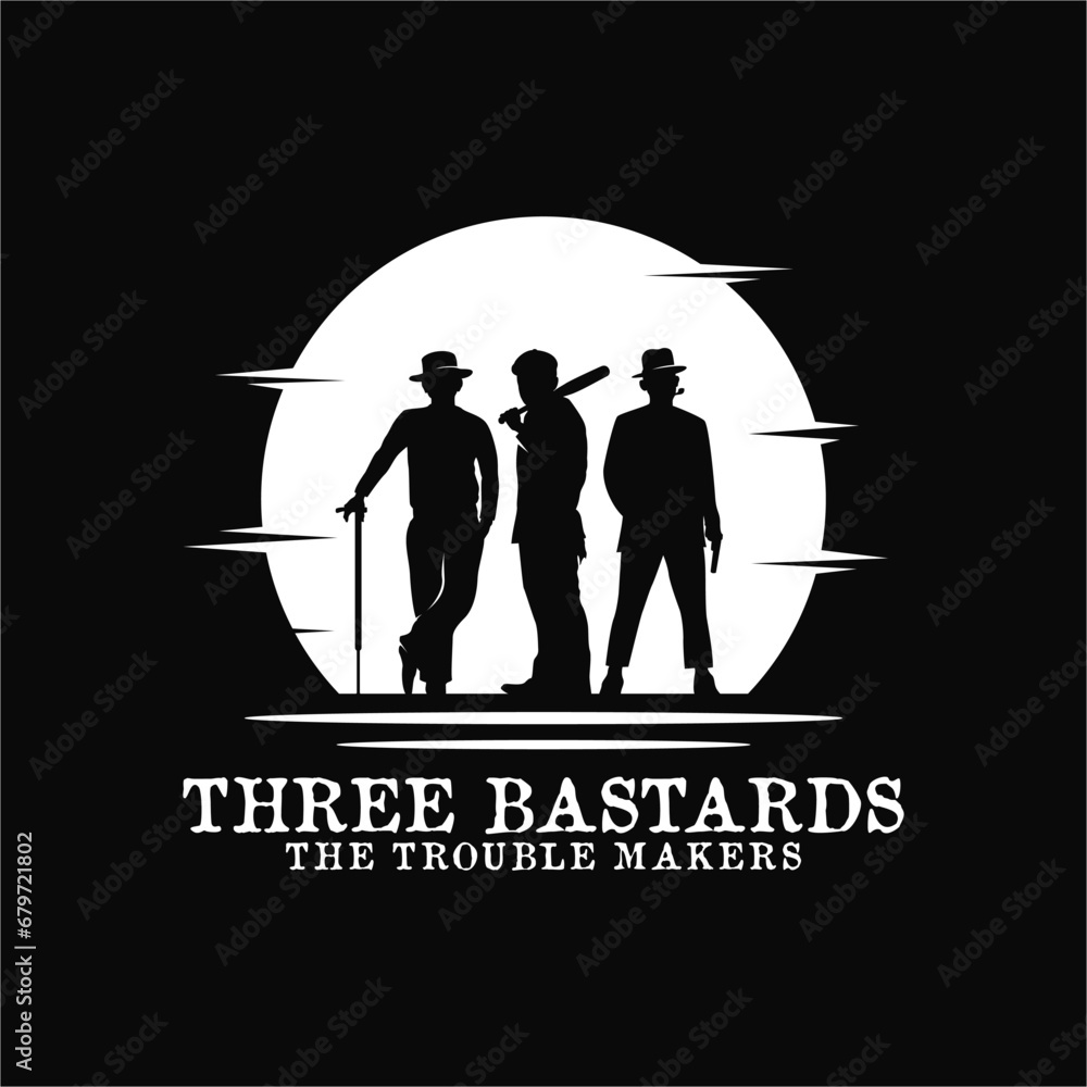 silhouette of three bastards mafia ghetto gangster bandit mafioso with ...